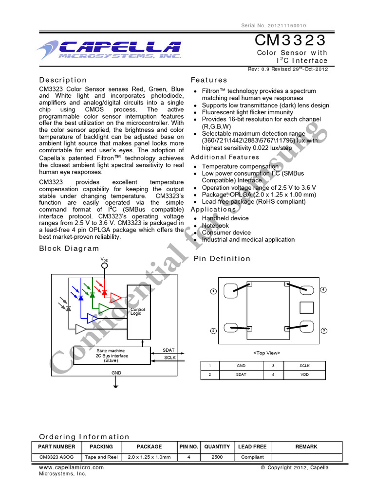 CM3323 Datasheet | PDF | Input/Output | Color