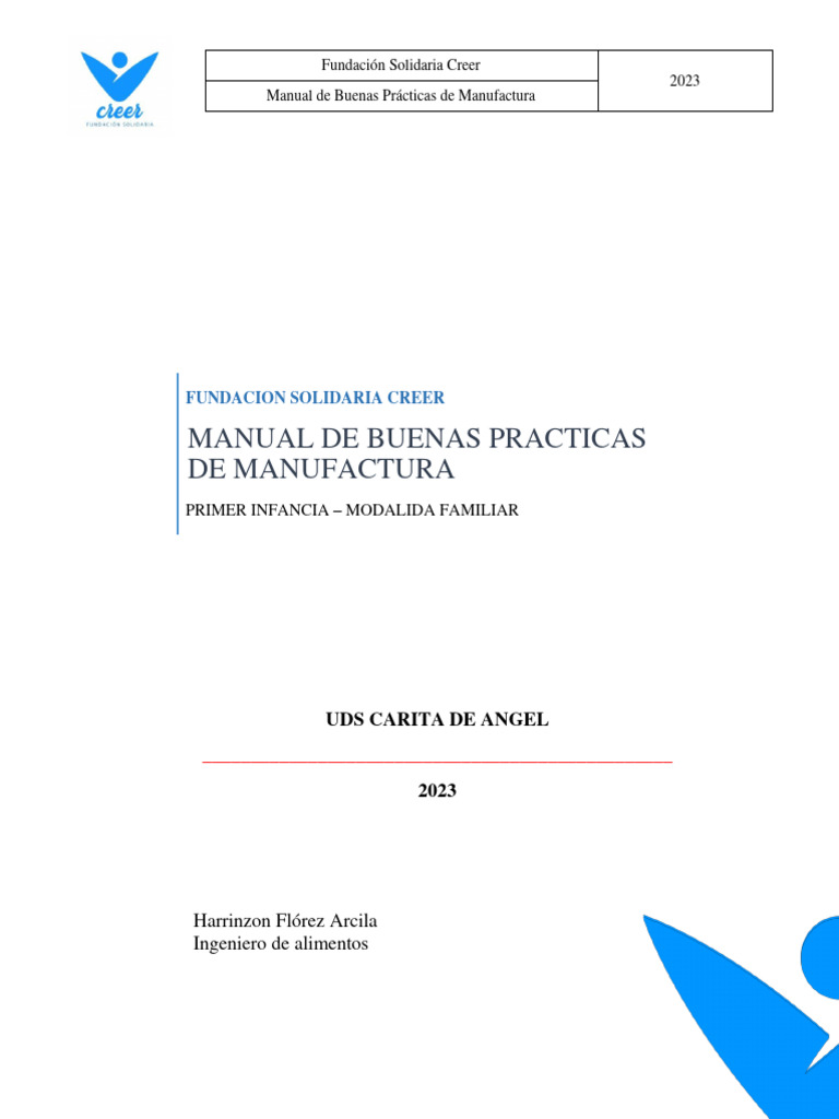 Manual de Buenas Practicas de MAnufactura UDS CARITAS DE ANGEL-JUNIN-2023 | PDF | Alimentos ...