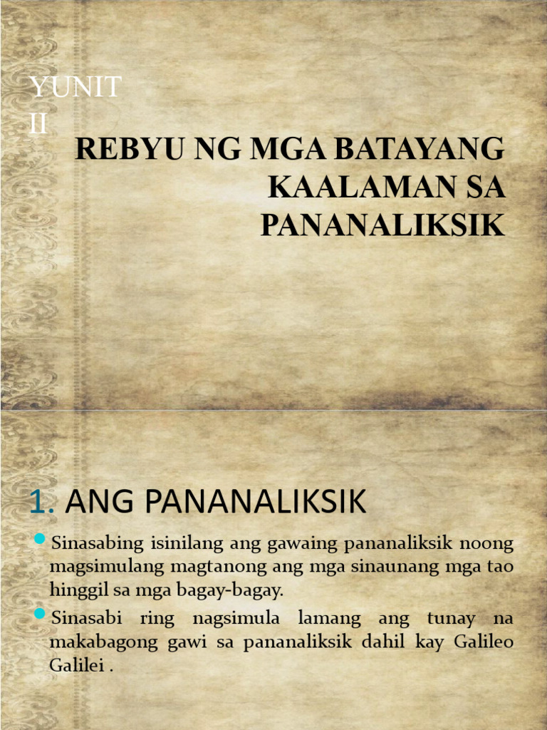 Rebyu NG Mga Batayang Kaalaman Sa Pananaliksik | PDF