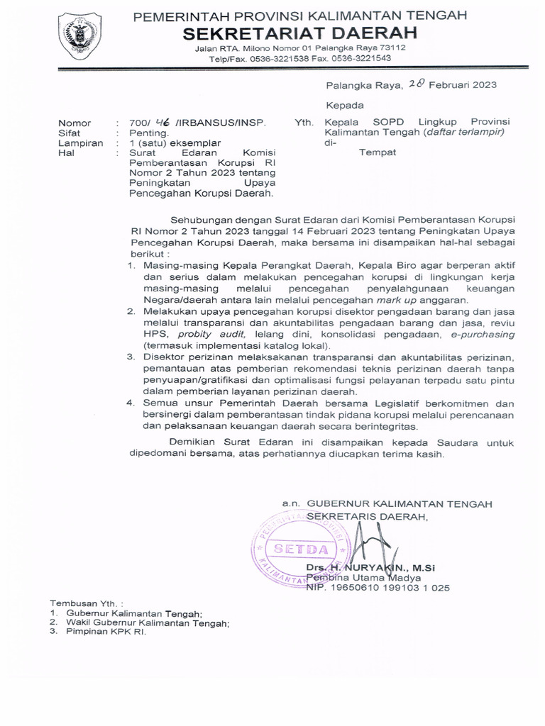 Surat Edaran KPK RI Nomor 2 Tahun 2023 Tentang Peningkatan Upaya ...