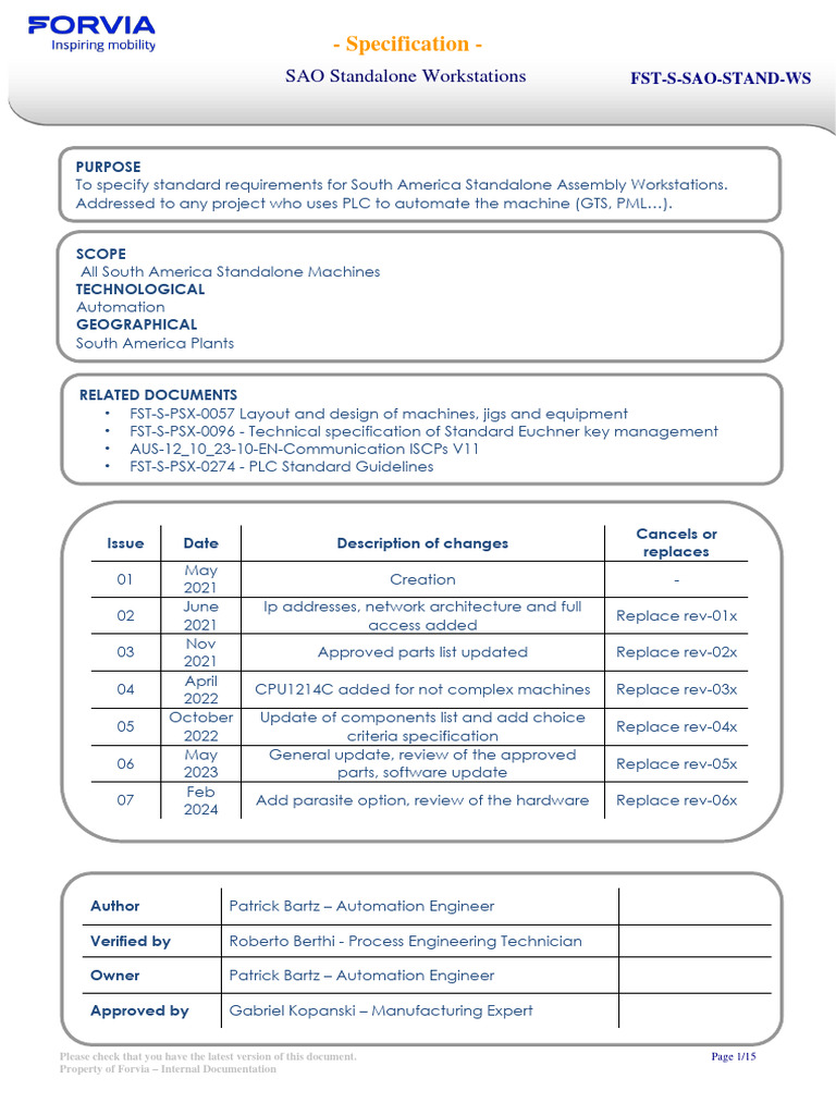 FST S Sao STD Ws Rev 0.7x | PDF | Programmable Logic Controller | Specification (Technical Standard)