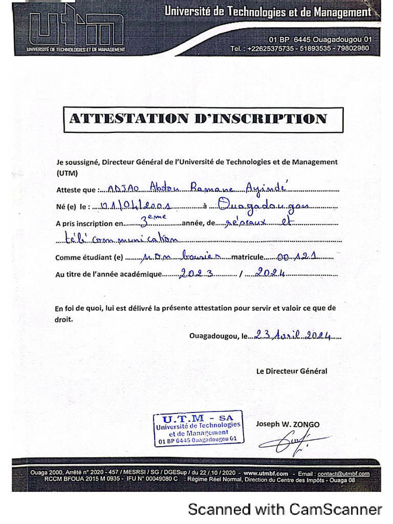 Attestation D'inscription | PDF