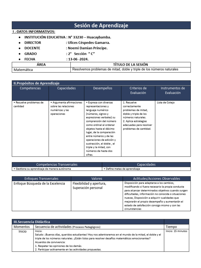 Resolvemos Problemas de Mitad, Doble y Triple de Los Números Naturales | PDF | Aprendizaje ...