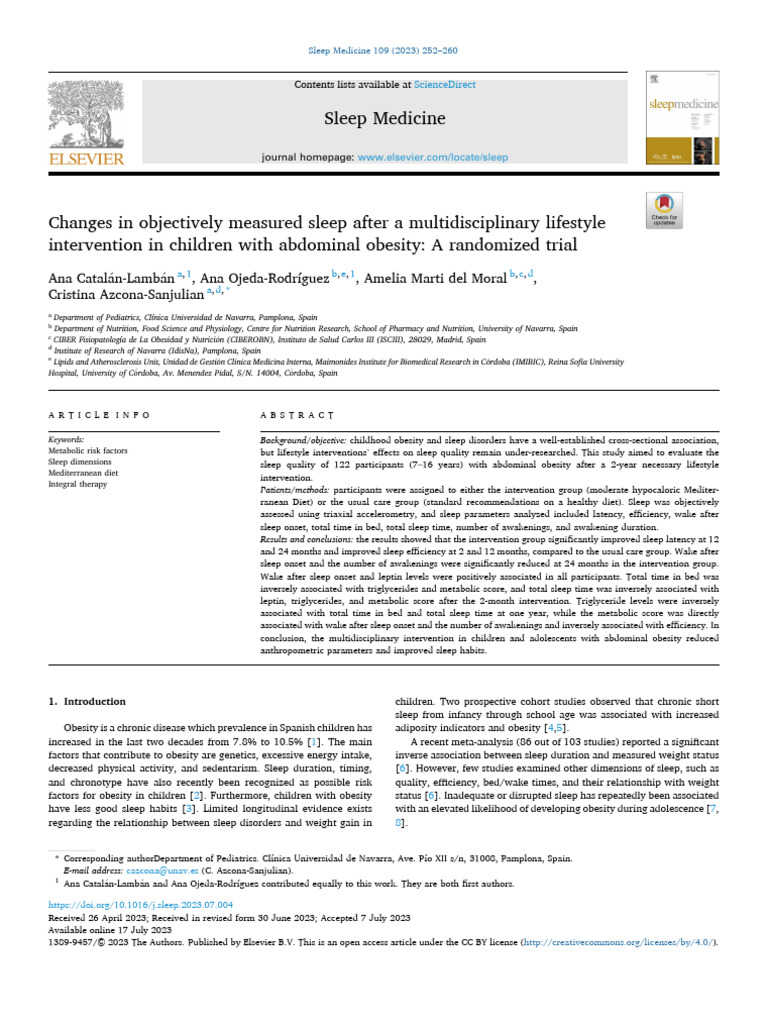 Changes in Objectively Measured Sleep After A Multidisciplinary - 2023 ...
