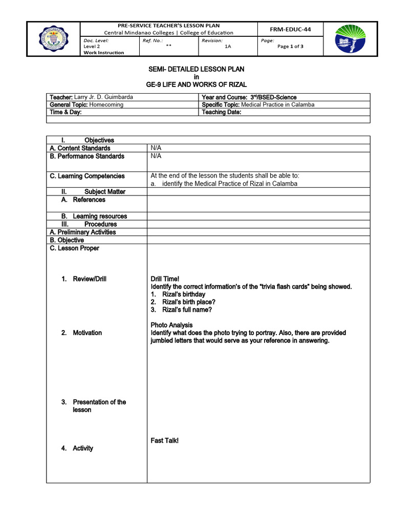 Semi Detailed DLP Template For Ge9 | PDF | Lesson Plan | Teachers