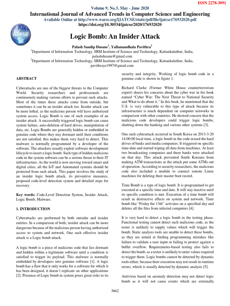 Logic Bomb An Insider Attack | PDF | Malware | Security