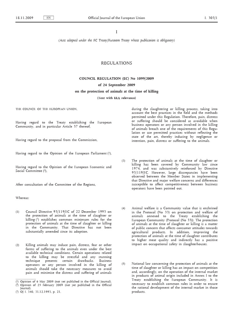 EU Regulation on Animal Killing Welfare | PDF | Animal Slaughter ...