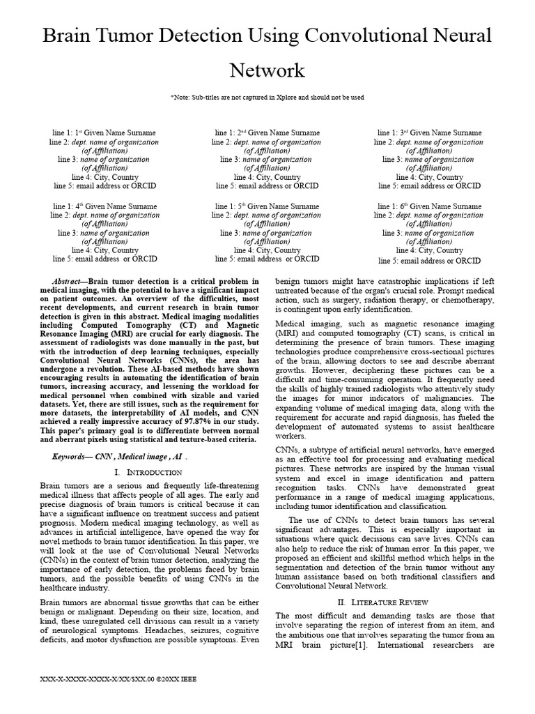 Brain Tumor Detection Using Cnn Pdf Deep Learning Medical Imaging