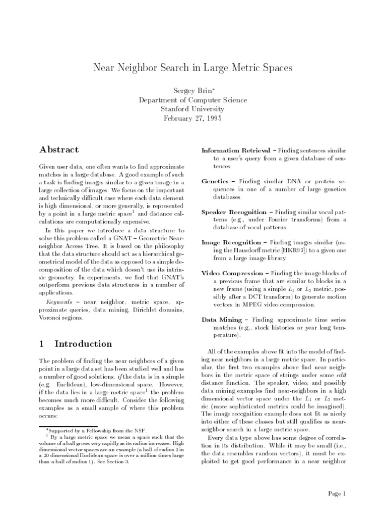 Near Neighbor Search in Large Metric Spaces | PDF | Mathematics