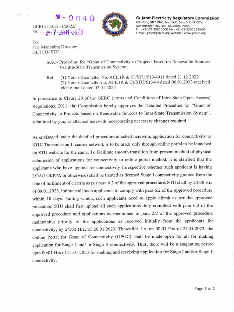 Approved Procedure For RE Connectivity - 07012023 - GERC-2 | PDF | Electric Power Transmission ...