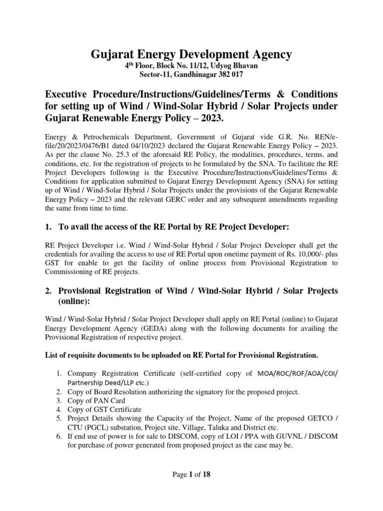 2executive Procedure For RE Project Under Gujarat RE Policy 2023 | PDF ...