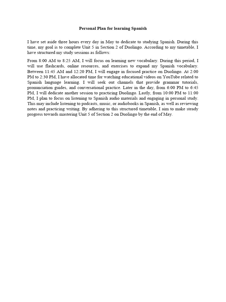 Structured Spanish Learning Plan | PDF | Foreign Language Studies