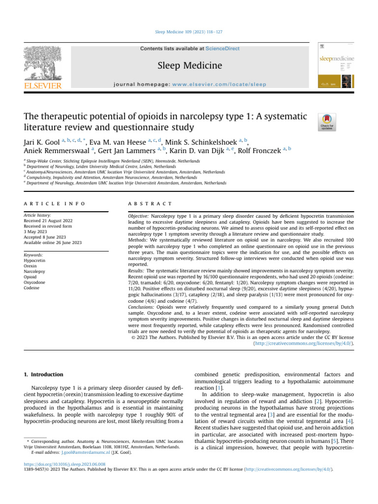 The Therapeutic Potential of Opioids in Narcolepsy Type 1 A Sy 2023 ...