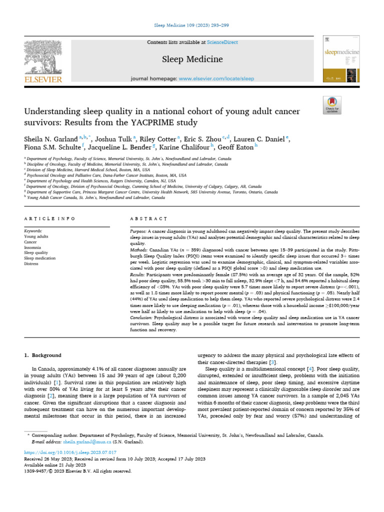 Understanding Sleep Quality in A National Cohort of Young Adult 2023 Sleep M | Download Free PDF ...