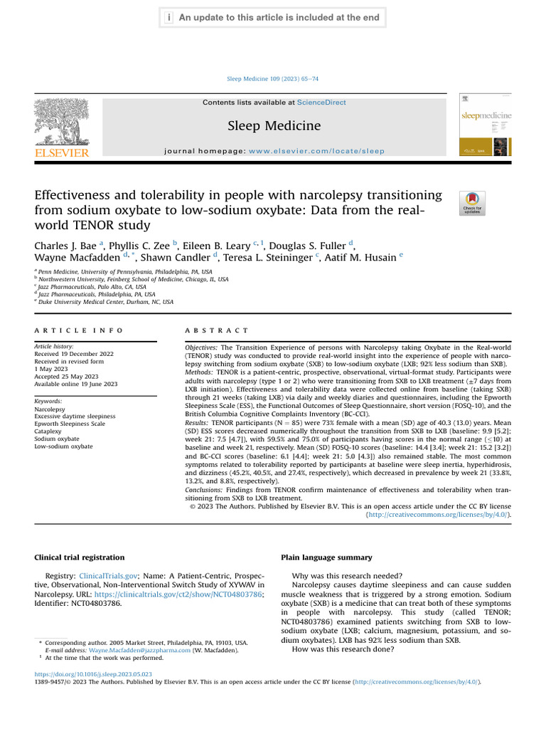 Effectiveness and Tolerability in People With Narcolepsy Transiti 2023 ...