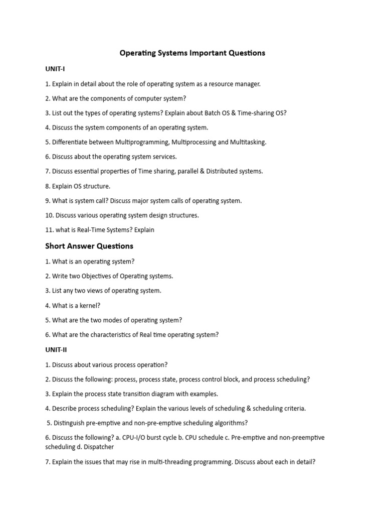 OS-important-Questions | PDF | Scheduling (Computing) | Process (Computing)