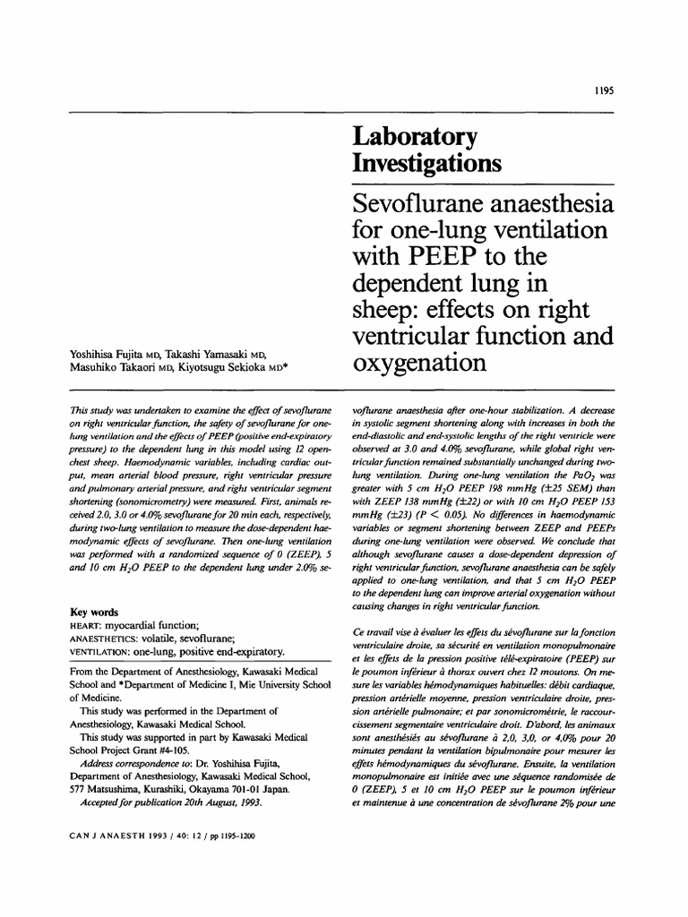 Sevoflurane Anaesthesia For One-Lung Ventilation With PEEP To The ...