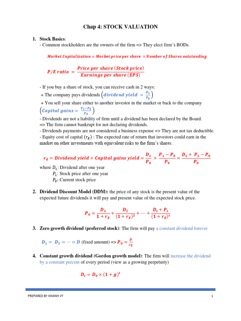 Revision For Chap 4 Stock Valuation | PDF | Stocks | Dividend