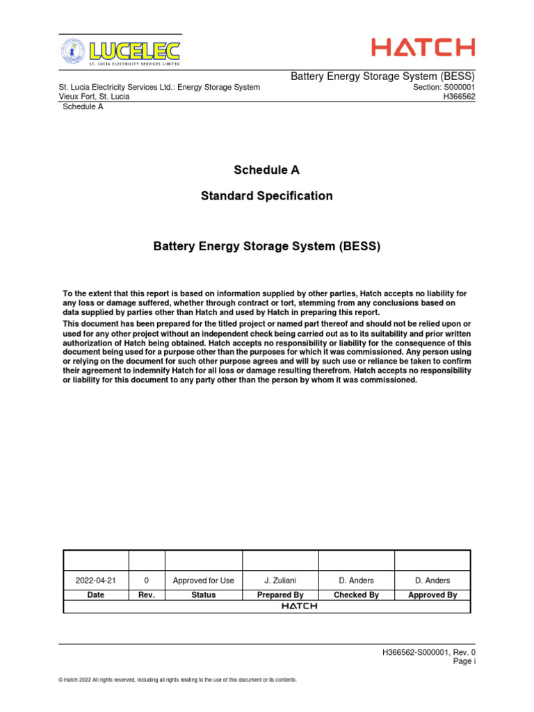 BESS Technical Specifications for LUCELEC | PDF | Rechargeable Battery ...