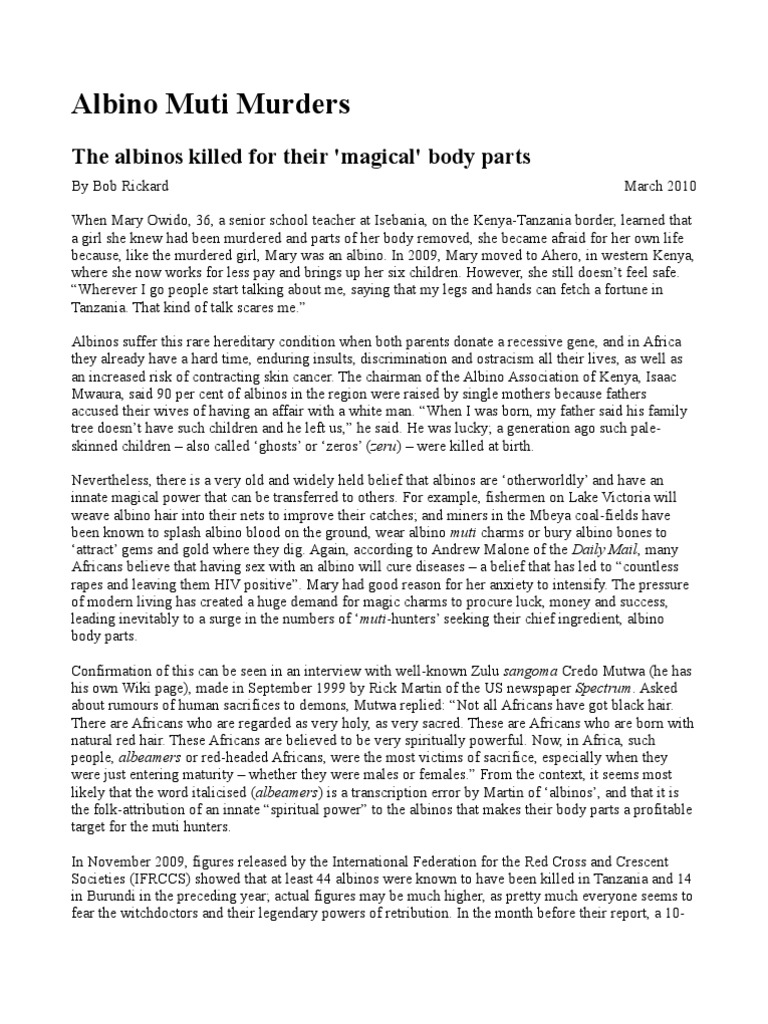 Muti Traditional Healing Ju-Ju Africa Human Sacrifice | PDF | Tanzania ...