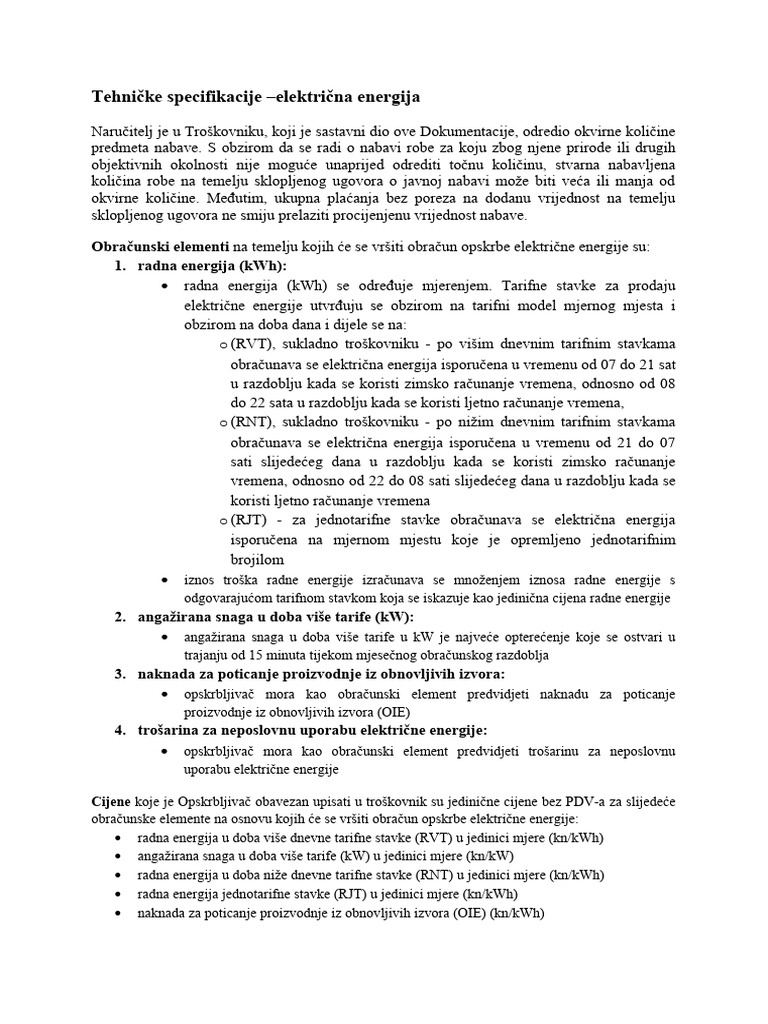 Tehnicke Specifikacije - Elektricna Energija 5a26a7bcc2cfd | PDF