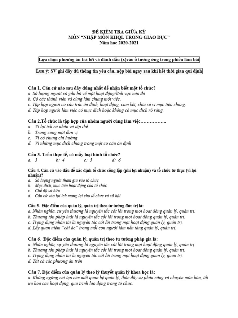 Bài KTGK 2020 2021 | PDF