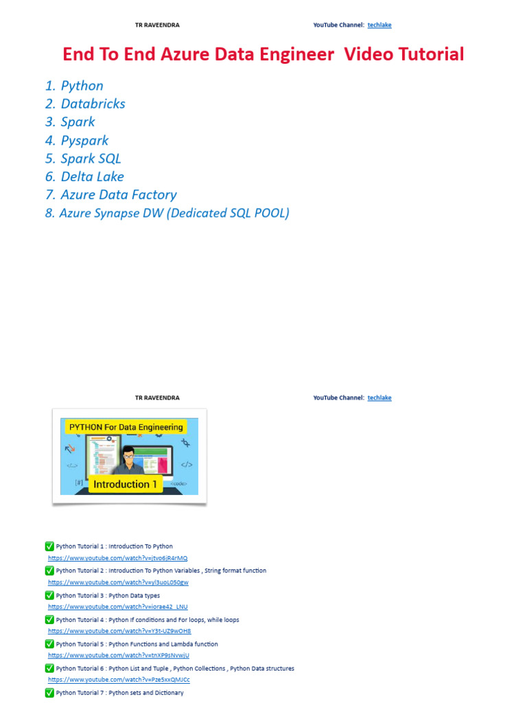 Azure Dataengineering End To End Videos Download Free Pdf Apache Spark Sql