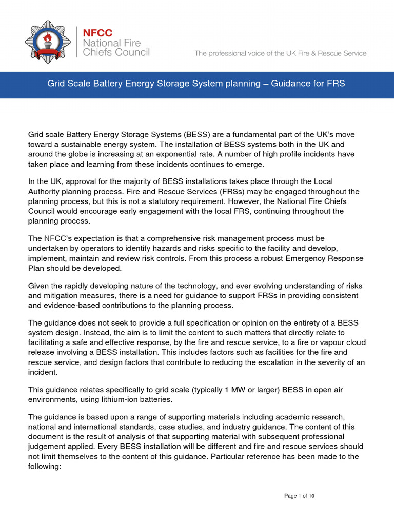 Grid Scale Battery Energy Storage System Planning Guidance For FRS ...