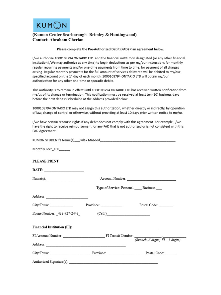 Kumon PAD Form | PDF | Law
