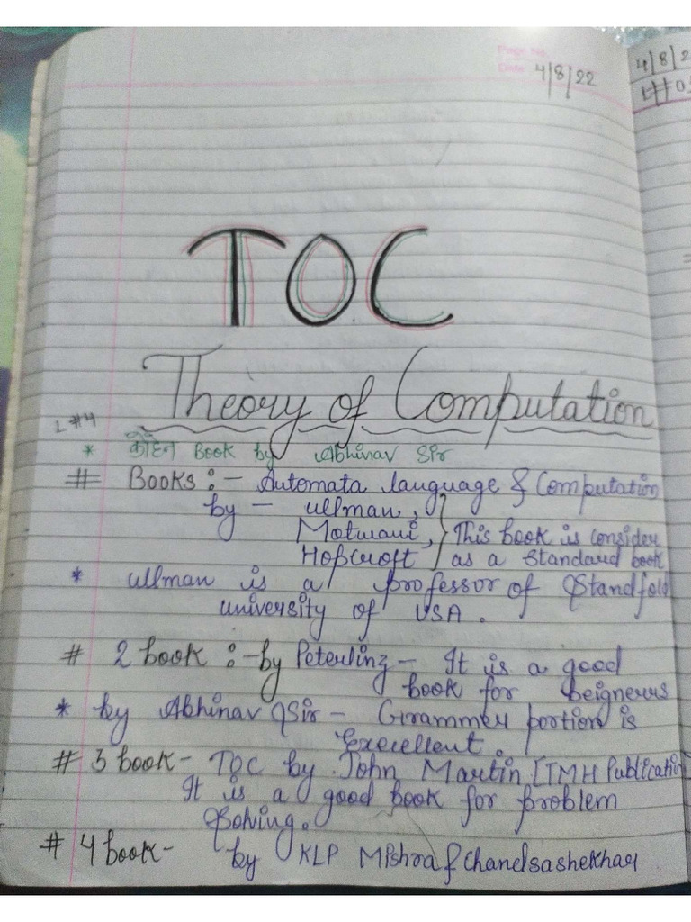 Toc Notes Theory of Computation | PDF