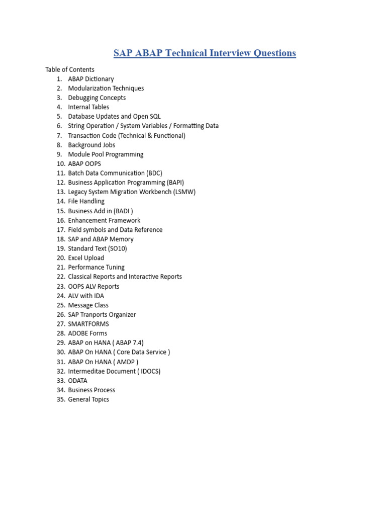 SAP ABAP Interview Questions Guide | PDF | Database Transaction | Databases