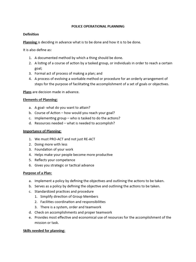 Police Operational Planning | PDF | Planning | Swot Analysis