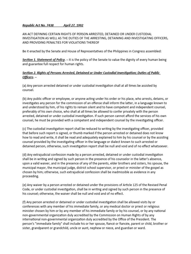 Republic Act No 7438 | PDF | Felony | Common Law