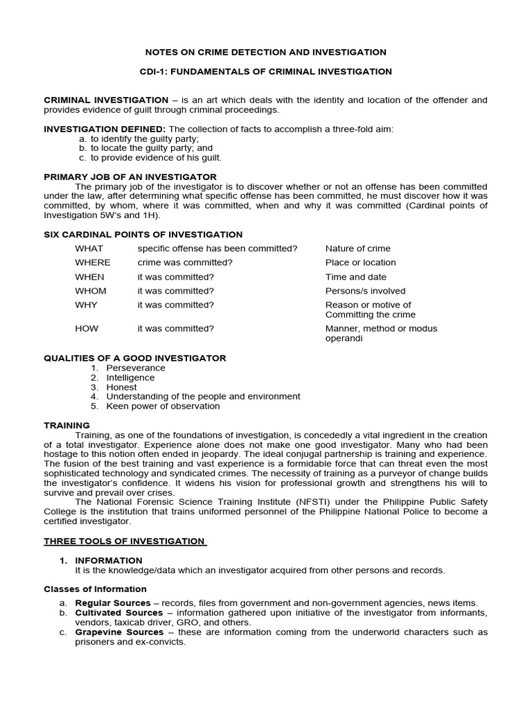 Notes On Cdi | PDF | Crime Scene | Traffic