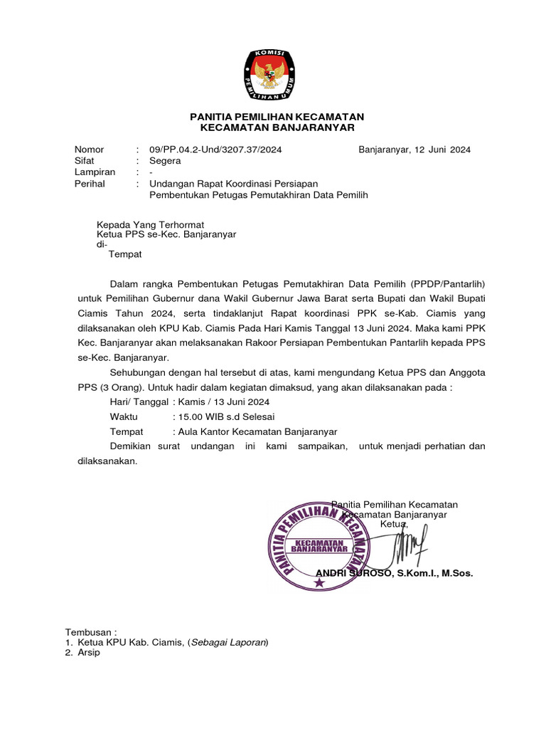 Undangan Rapat Pembentukan PPDP 2024 | PDF