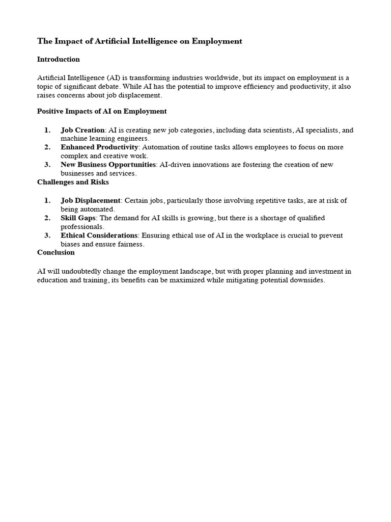 The Impact of Artificial Intelligence On Employment | PDF | Business ...