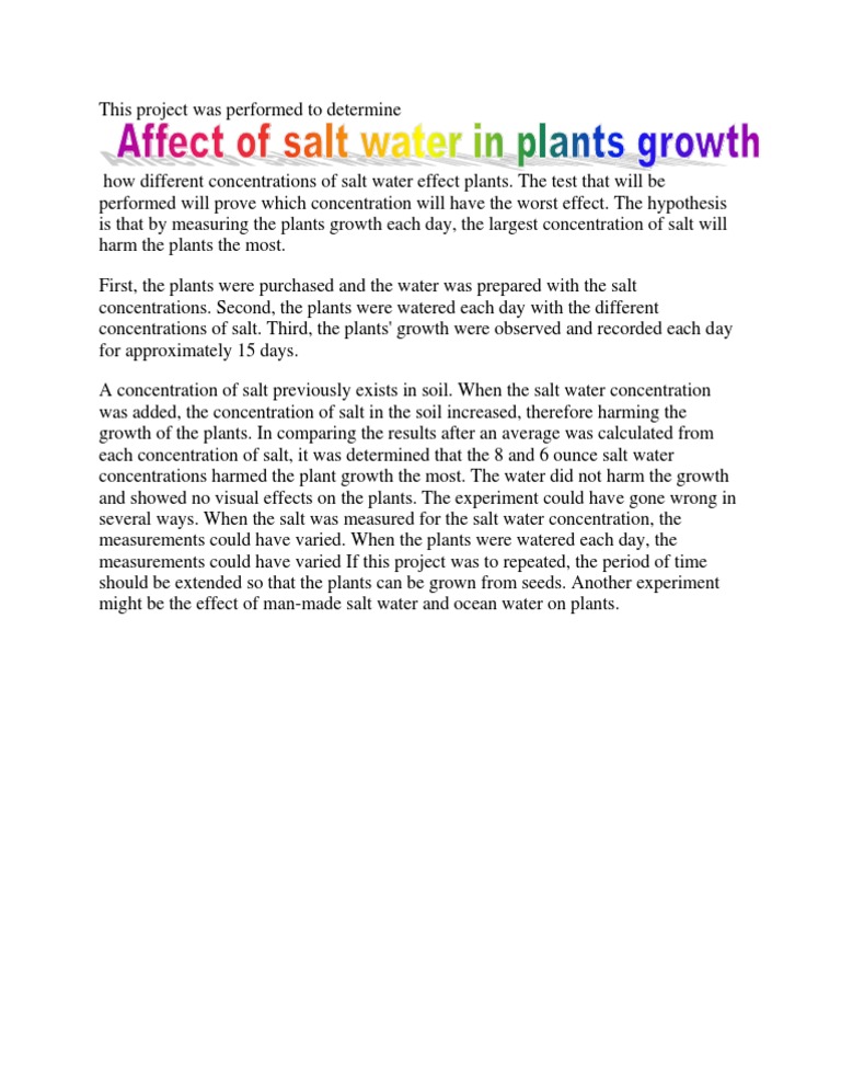 Affect of Salt Water in Plants Growth