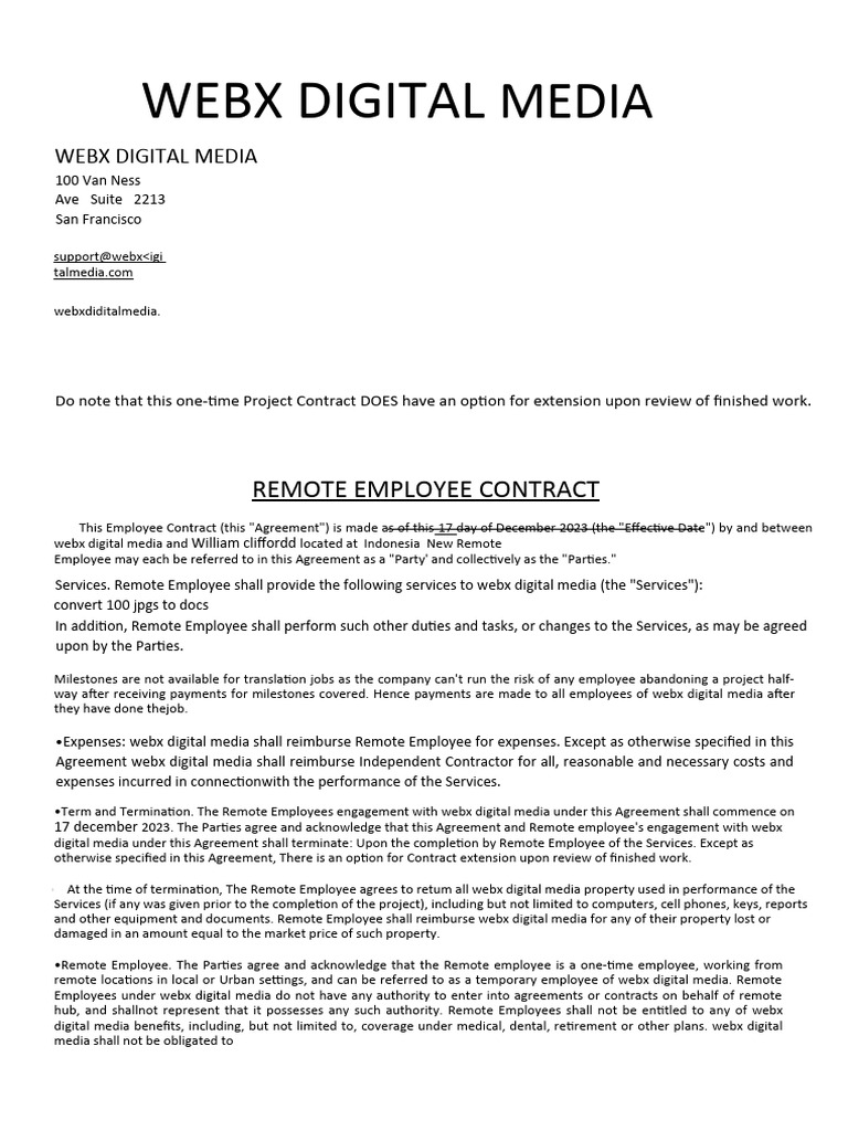 We Bx Digital Media Contract Form | PDF