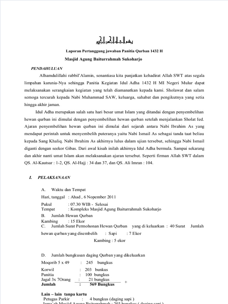 Dokumen - Tips - Laporan Pertanggung Jawaban Panitia Qurban 1432 H | PDF