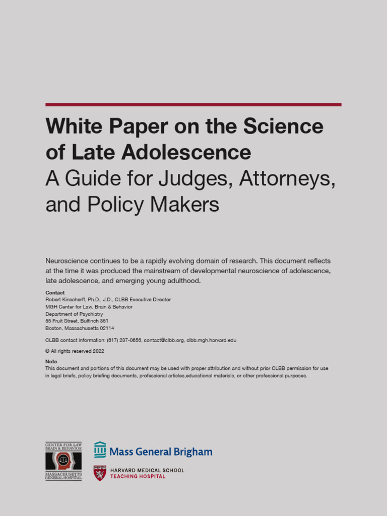 CLBB White Paper On The Science of Late Adolescence 3 | PDF | Executive ...