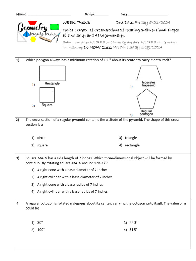 Week 12 Cross-Section Rotating Shapes Similarity Trig-1 | PDF | Shape ...