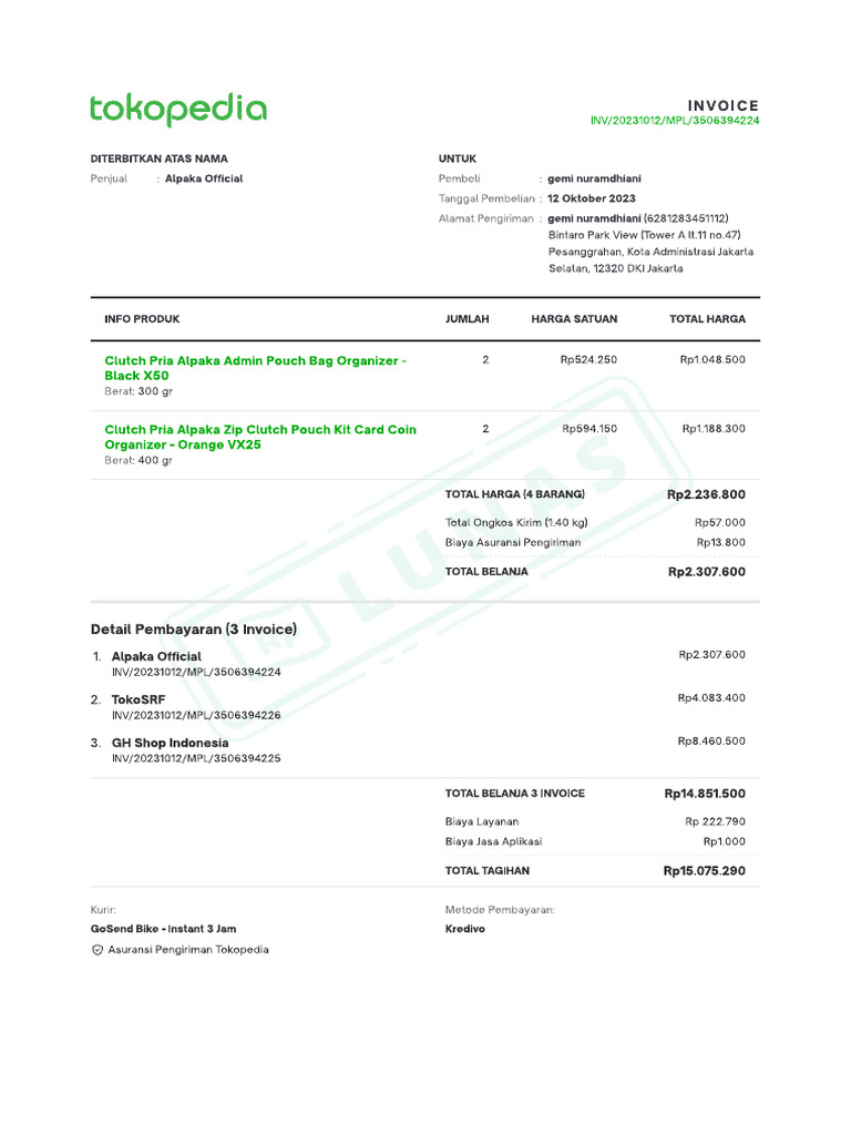 Invoice 3 - Tokopedia | PDF