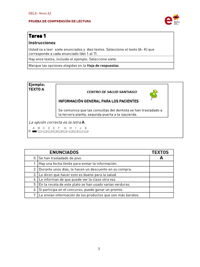 Actividad de Comprensión Lectora DELE A2 | PDF