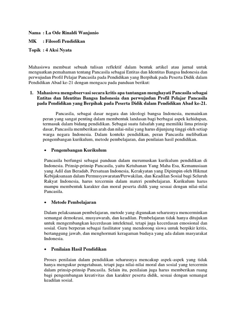 01.01.2-T4-8. Aksi Nyata - Pancasila Bagi Saya - La Ode Rinaldi Wanjun Ior | PDF | Kesehatan ...