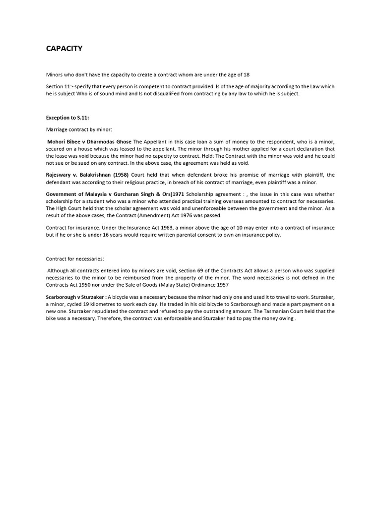 Minors and Contract Capacity Explained | PDF | Law Of Obligations ...