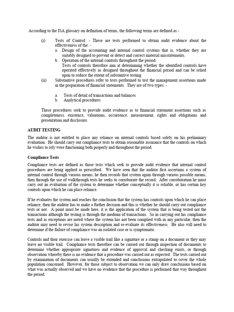 substantiv tst and tst of contol | PDF | Equity (Finance) | Audit