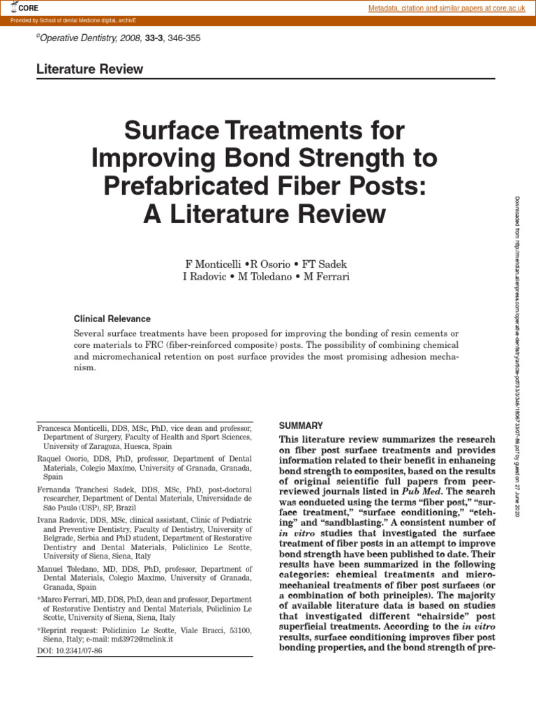 Surface Treatments For Improving Bond Strength To Prefabricated Fiber ...