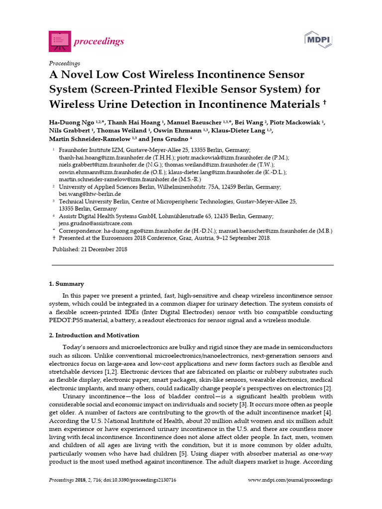 A Novel Low Cost Wireless Incontinence Sensor Syst | PDF | Sensor ...