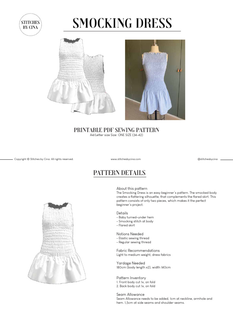 Smocking Dress - Instructions | PDF | Seam (Sewing) | Sewing