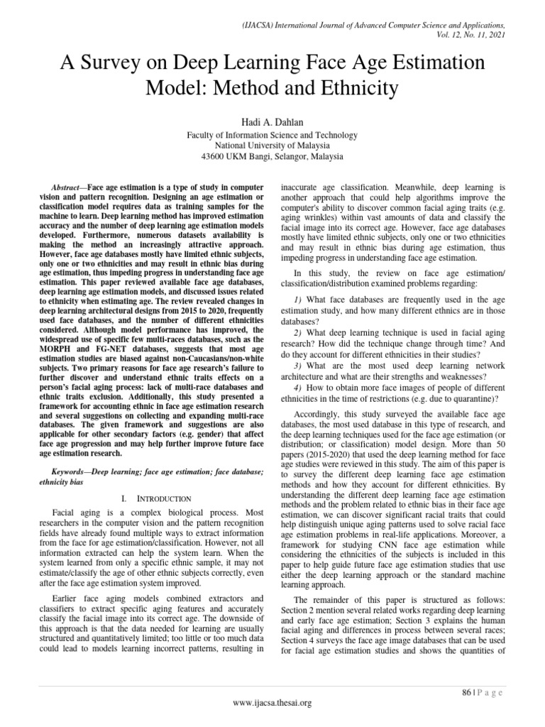 Paper 11-A Survey On Deep Learning Face Age Estimation Model | PDF ...